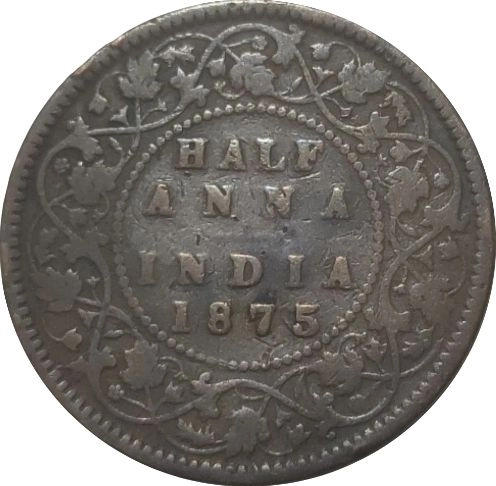 EXTREMELY RARE HALF ANNA COIN 1875 VICTORIA QUEEN
