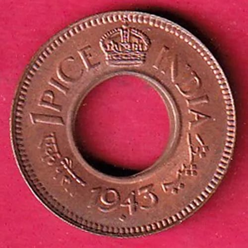 British India 1943 king george vi one pice copper coin sk 740