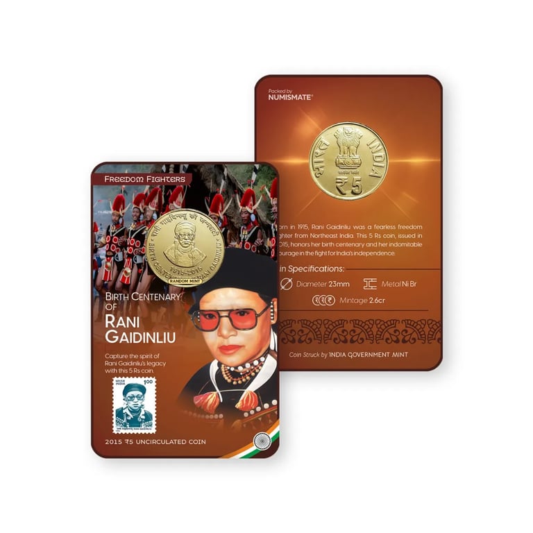 Rs 5 BIRTH CENTENARY OF RANI GAIDINLIU Commemorative Coin Card