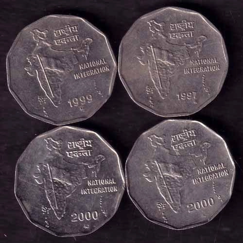 Buy Set Of 4 Coins:-Republic india 2000 or 1997,1999 Two Rupees ...