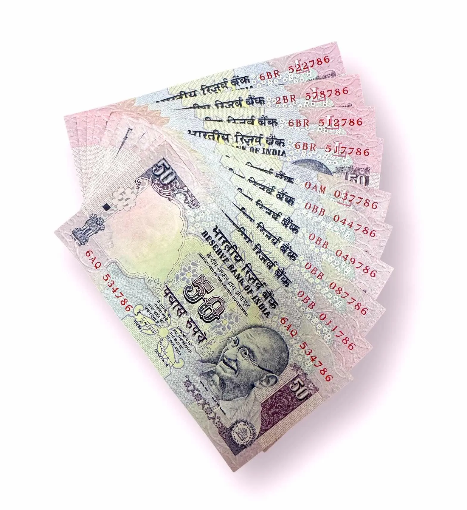 Rs 50 Republic India Banknote 10 note sets ending holy number 786 Gem Unc