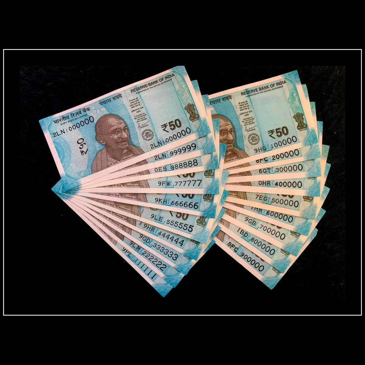 Rs 50 India Banknote 19 Note Solid Fancy Number Set 111111 to 1000000 ...