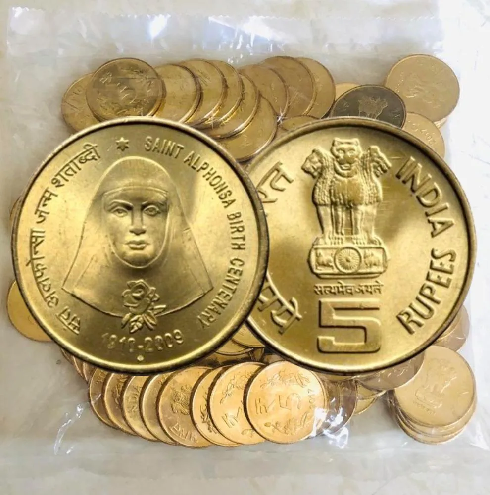Rs 5 SAINT ALPHONSA 100 Coin RBI Mumbai Mint Packet