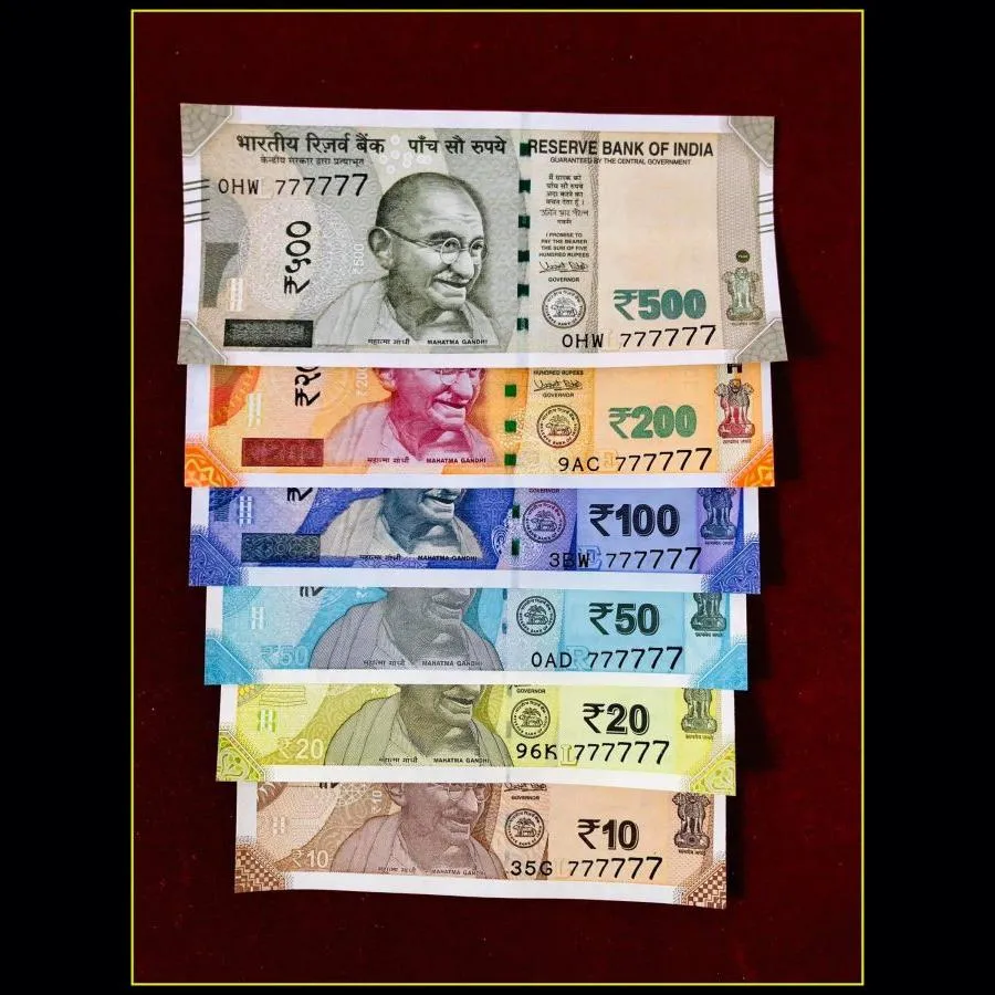 Rs 10 to 500 Fancy Solid India Banknote Set 777777 Gem Unc Unique and Rare