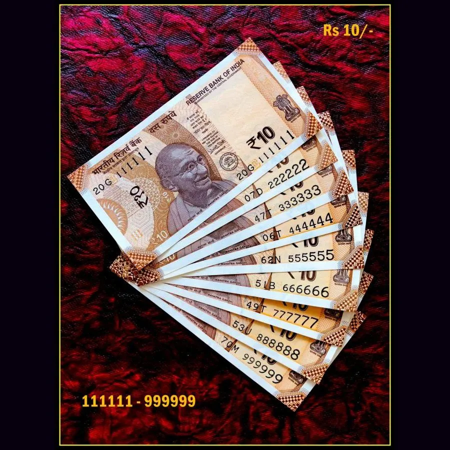 Rs 10 India Banknote Solid Fancy set 111111 to 999999 Gem Unc unique ...