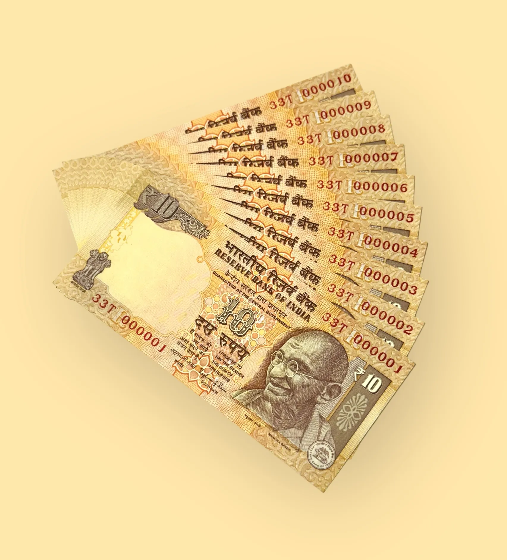 Rs 10 India Banknote Fancy Number Set 000001 to 000010 GEM UNC Unique