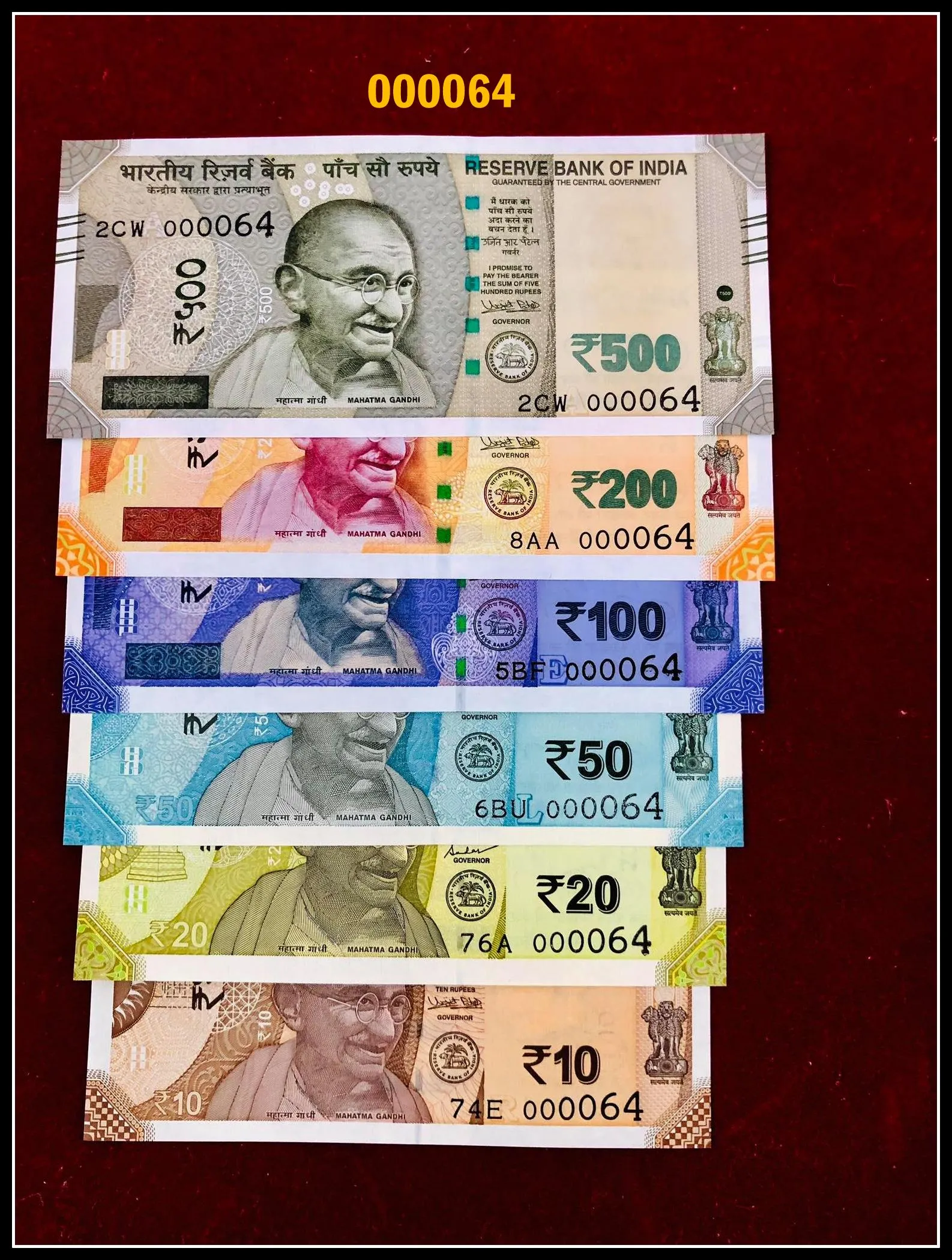RS 10 to 500 India Banknote Solid Fancy Set 000064 Gem Unc Unique ...