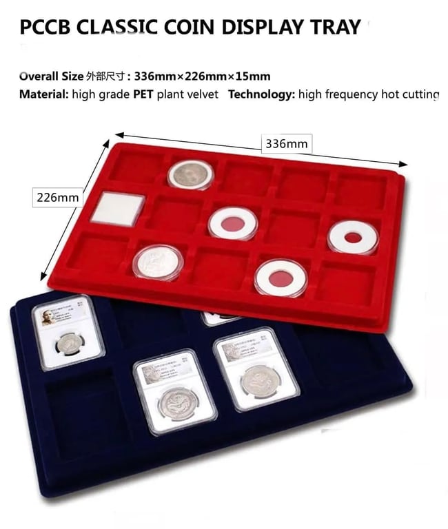 PCCB Coin Display Velvet Trays for Coins and Slabs 15 GRID