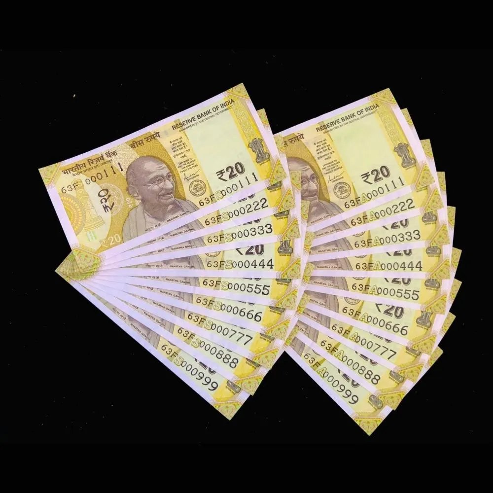 Rs 20 India Banknote Twin New Issue Jodi Set Same Number 63F 000111 to ...