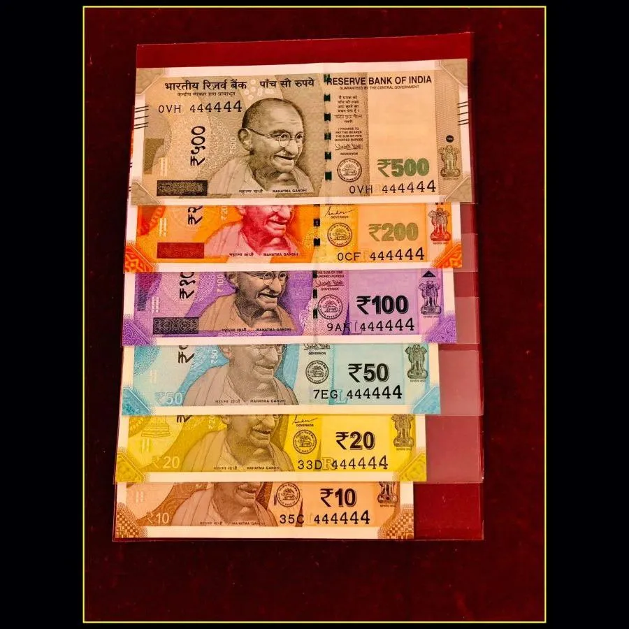 Rs 10 to 500 FANCY Solid INDIA BANKNOTE Set 444444 Gem Unc Unique Set